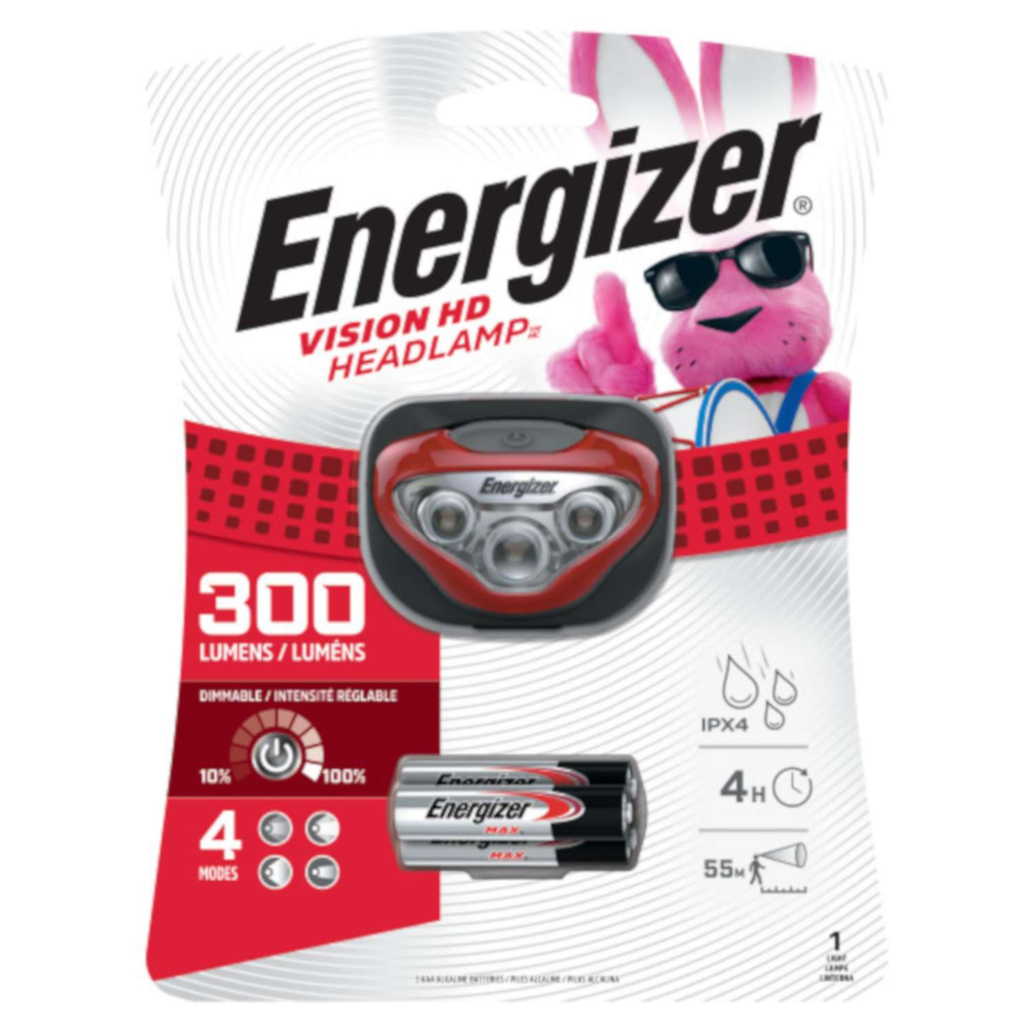 Energizer Vision HD Headlamp 300 lumens Red LED Headlight AAA Battery ...