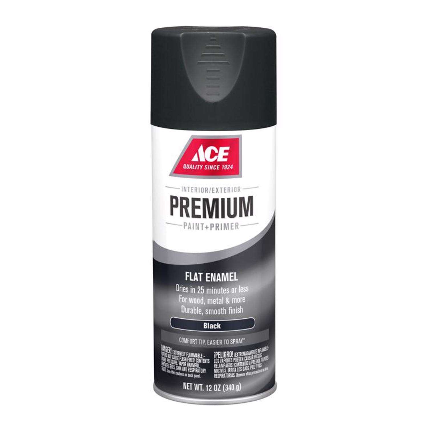 Ace Premium Flat Black Paint Primer Enamel Spray 12 oz Mfr I17003A07 Ace Hardware