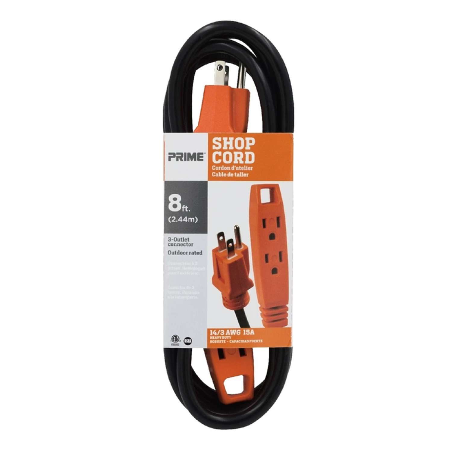 Prime Outdoor 8 ft. L Black/Orange Extension Cord 14/3 SJTW - Ace Hardware