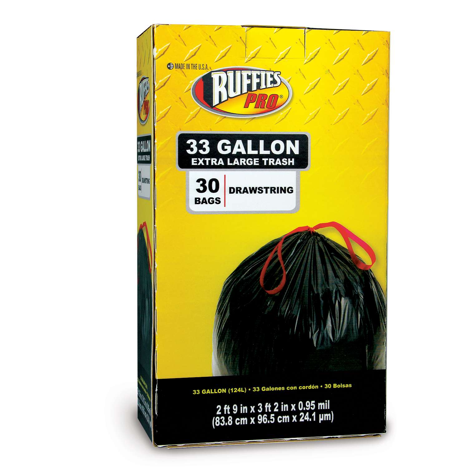 Ruffies Pro 33 gal Trash Bags Drawstring 30 pk 0.95 mil Mfr# 1836208 ...