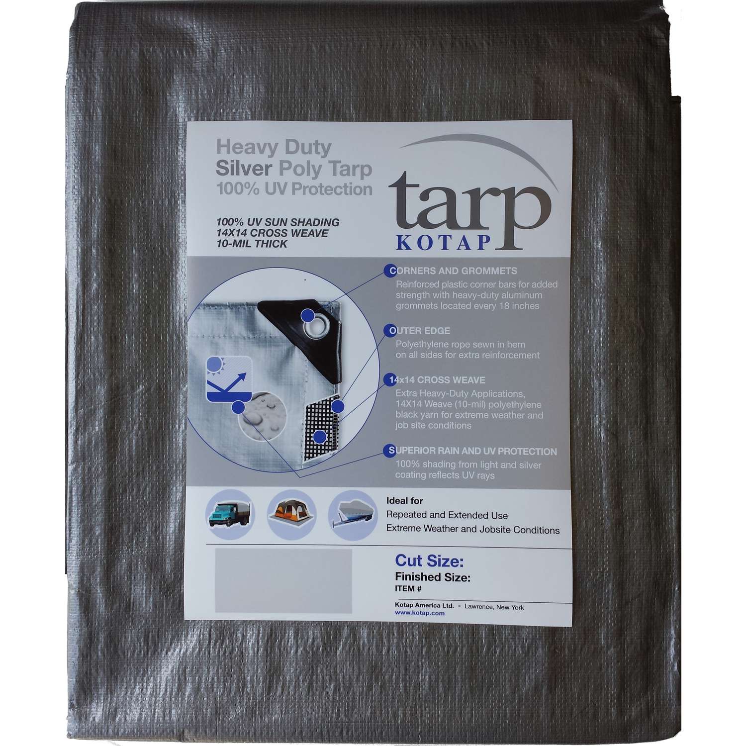 KOTAP 10 ft. W X 12 ft. L Heavy Duty Polyethylene Poly Tarp Silver ...