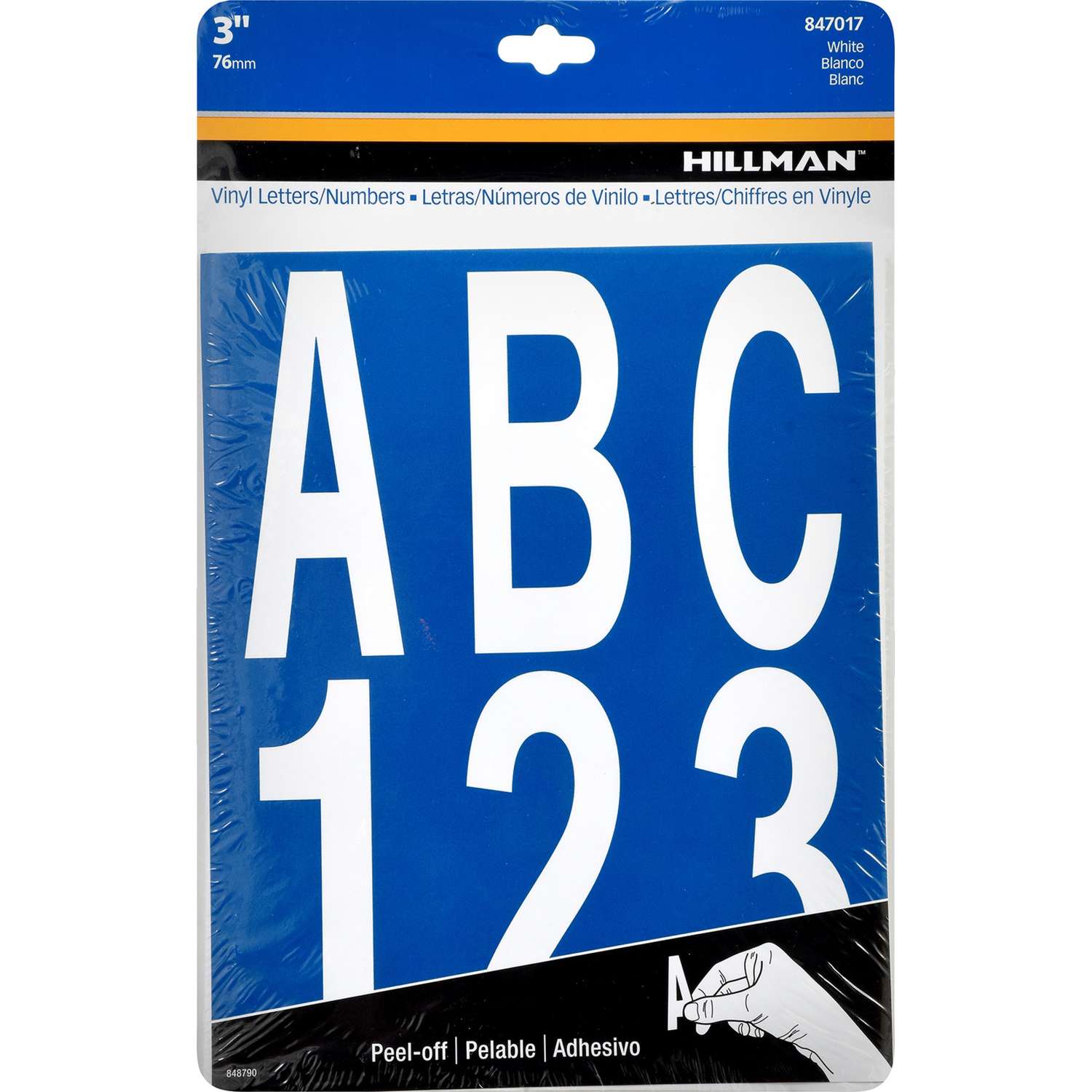 Hillman 3 in. White Vinyl Self-Adhesive Letter and Number Set 0-9, A-Z ...