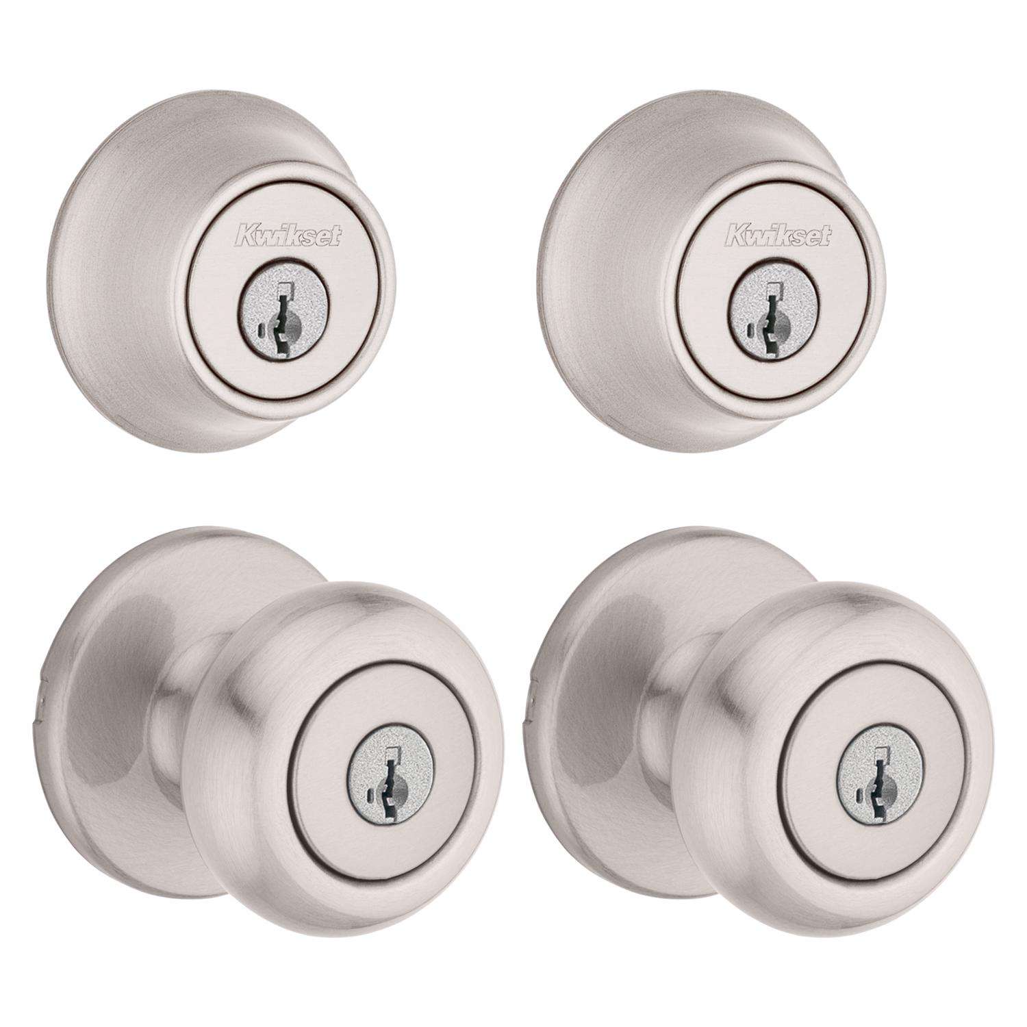 Kwikset SmartKey Security Classic Satin Nickel Entry Knob and Single ...
