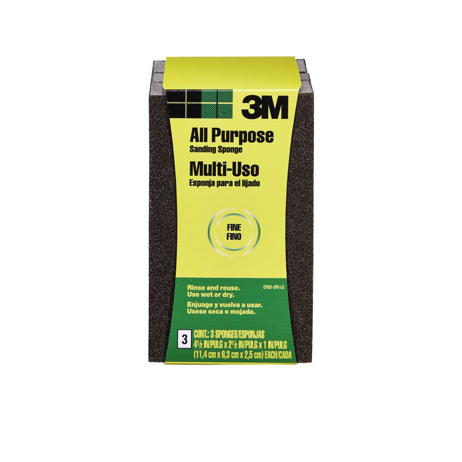 3M 4-1/2 in. L X 2-1/2 in. W X 1 in. 120 Grit Fine Block Sanding Sponge ...