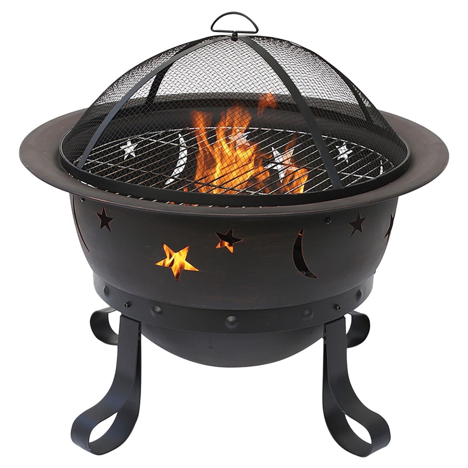Endless Summer 29.9 in. W Steel Stars and Moons Round Wood Fire Pit ...