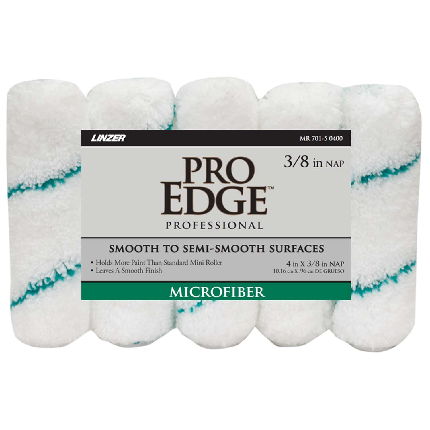 Linzer Pro Edge Microfiber 4 in. W X 3/8 in. Mini Paint Roller Cover 5 ...