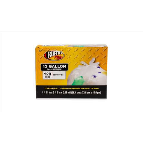 Ruffies Pro 13 gal Tall Kitchen Bags Wing Ties 120 pk 0.65 mil Mfr ...