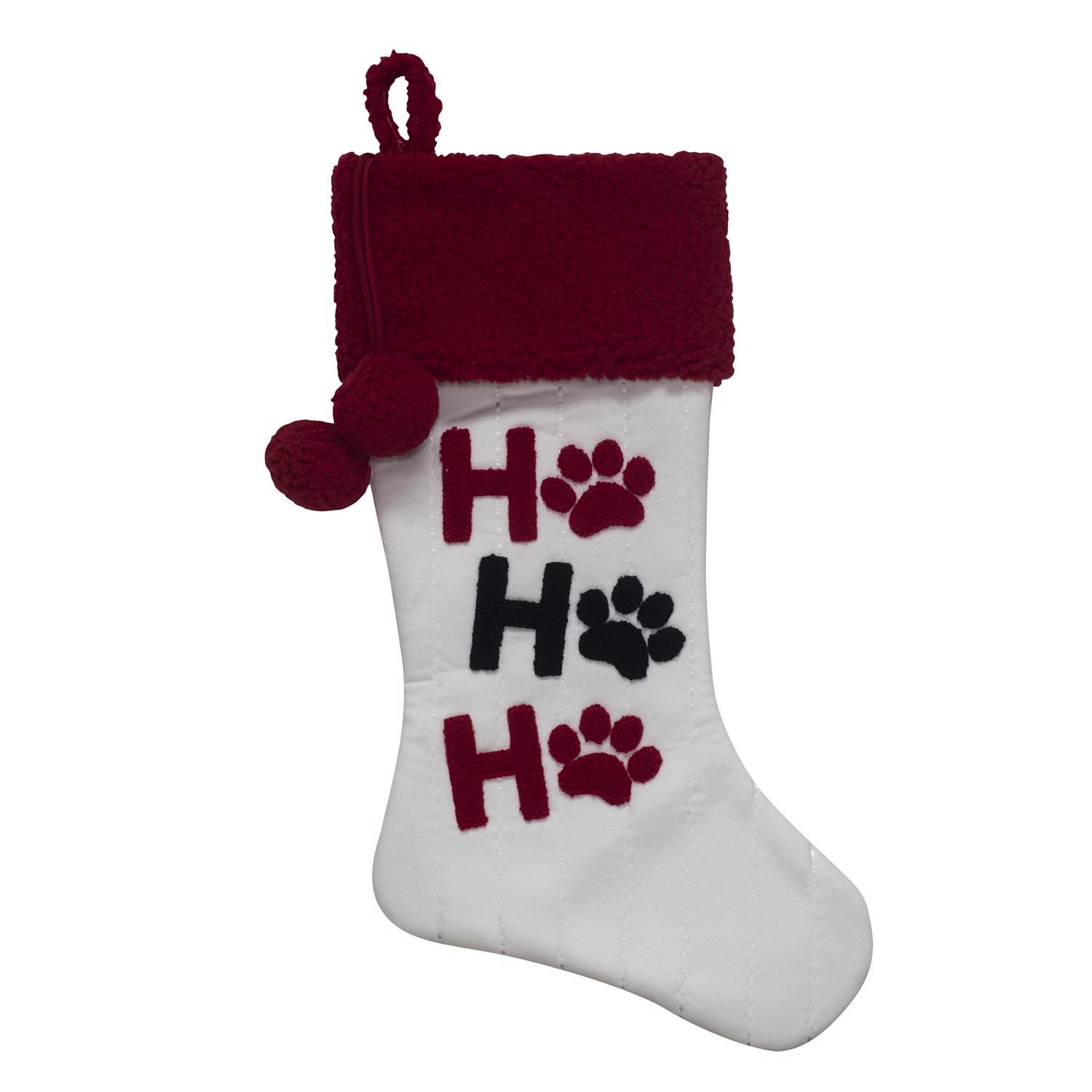 Dyno Red/White Ho Ho Ho Paw Prints Christmas Stocking 20 in. - Ace Hardware