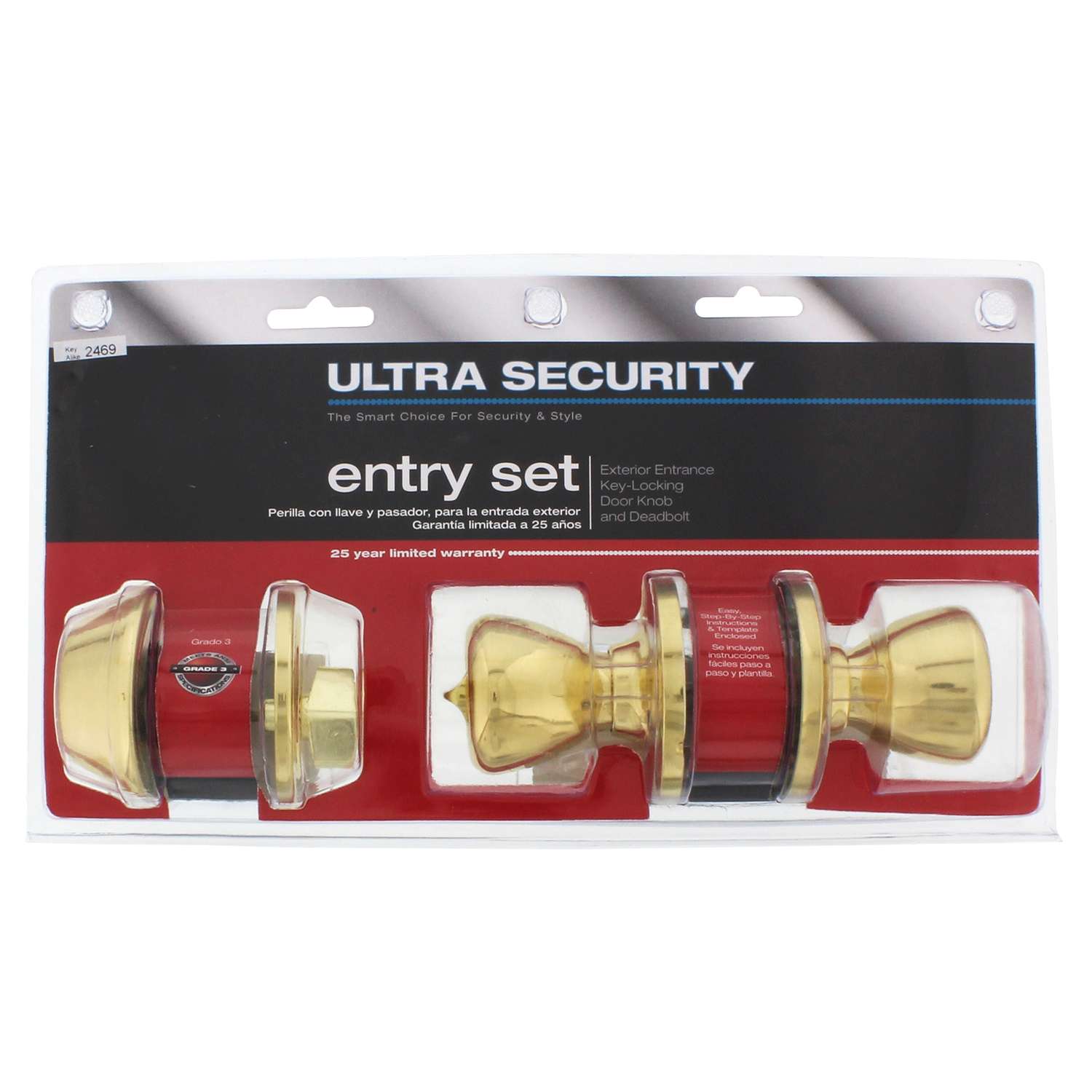 Ultra Security Polished Brass Deadbolt and Entry Door Knob KW1 1-3/4 in ...