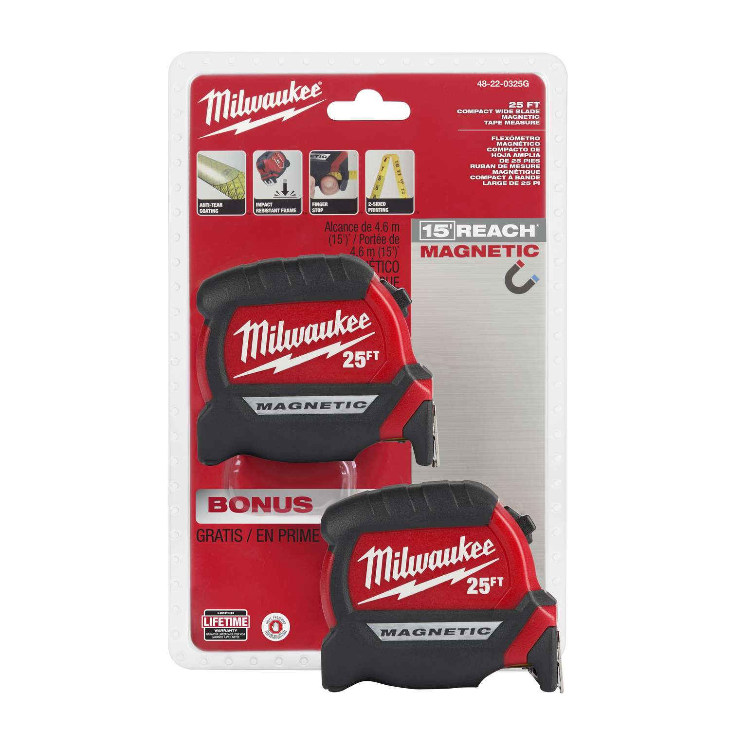 Milwaukee 25 ft. L X 1 in. W Compact Wide Blade Magnetic Tape Measure 2 ...