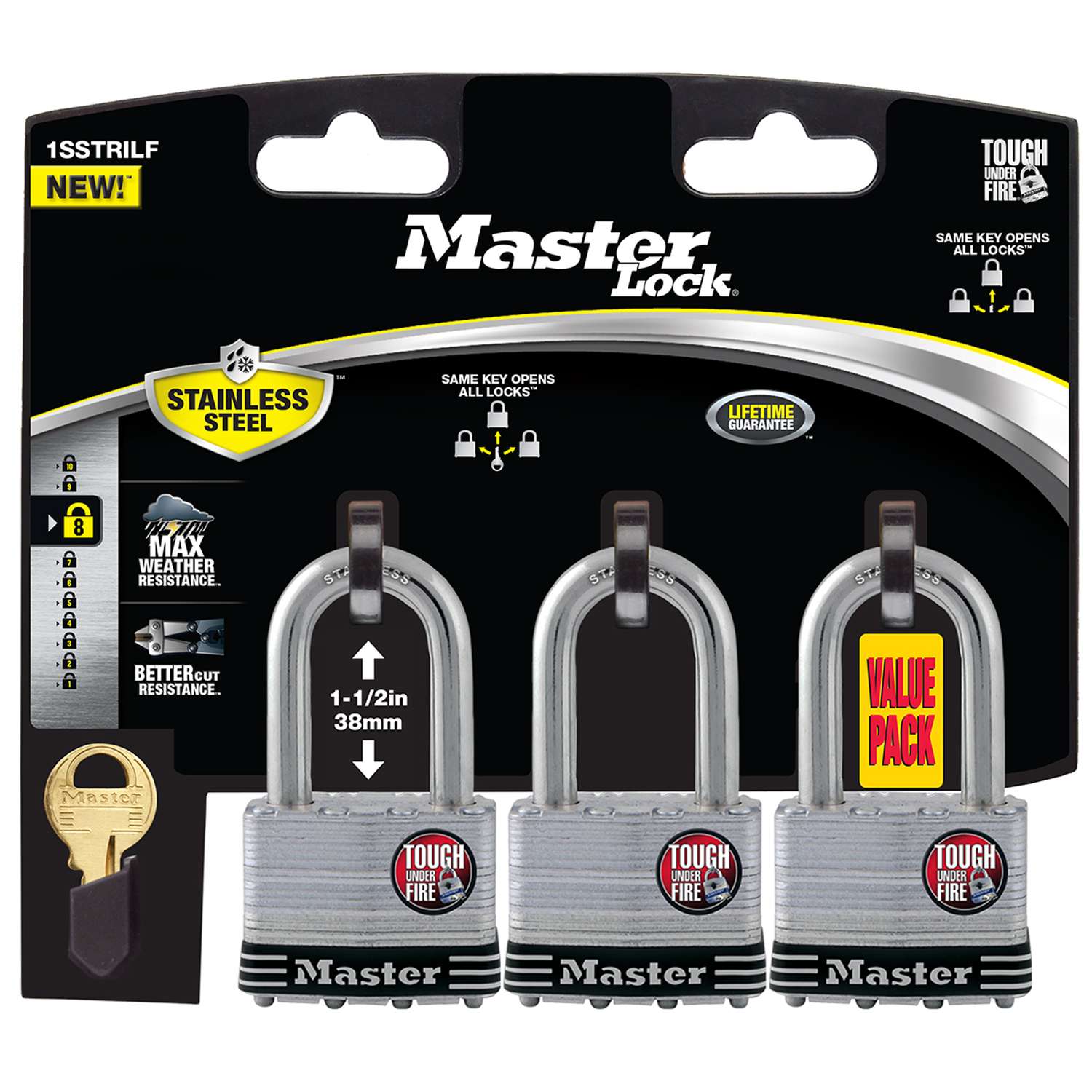 Master Lock 1-3/4 in. W Laminated Steel 4-Pin Cylinder Padlock Keyed ...