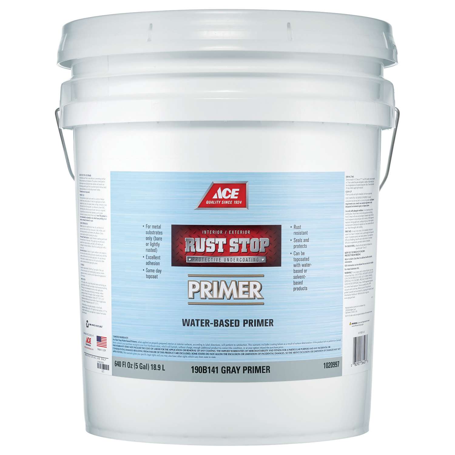 Ace Rust Stop Gray Primer Water-Based Enamel Rust Preventative Paint 5 ...