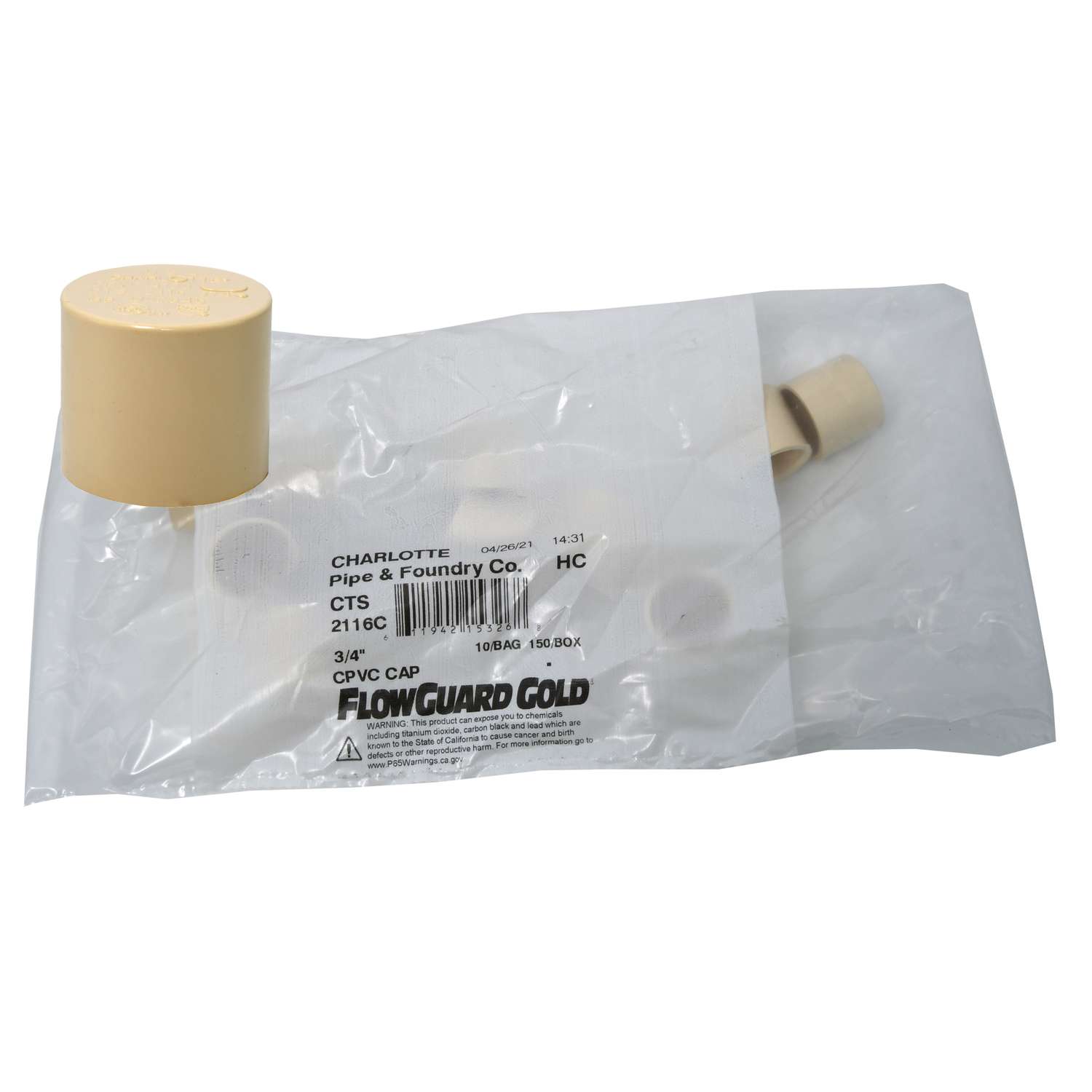 Charlotte Pipe FlowGuard 3/4 in. Slip CPVC Drain Cap 10 pk - Ace Hardware