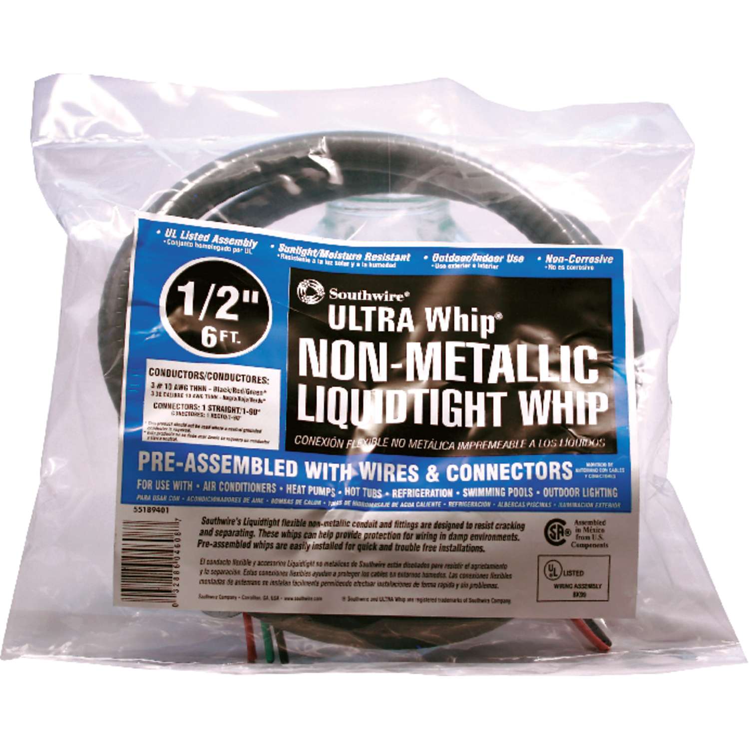 Southwire Cable Whip 1/2 in. x 6 ft. 10 Ga, 3 Conductor 6 ft. - Ace ...