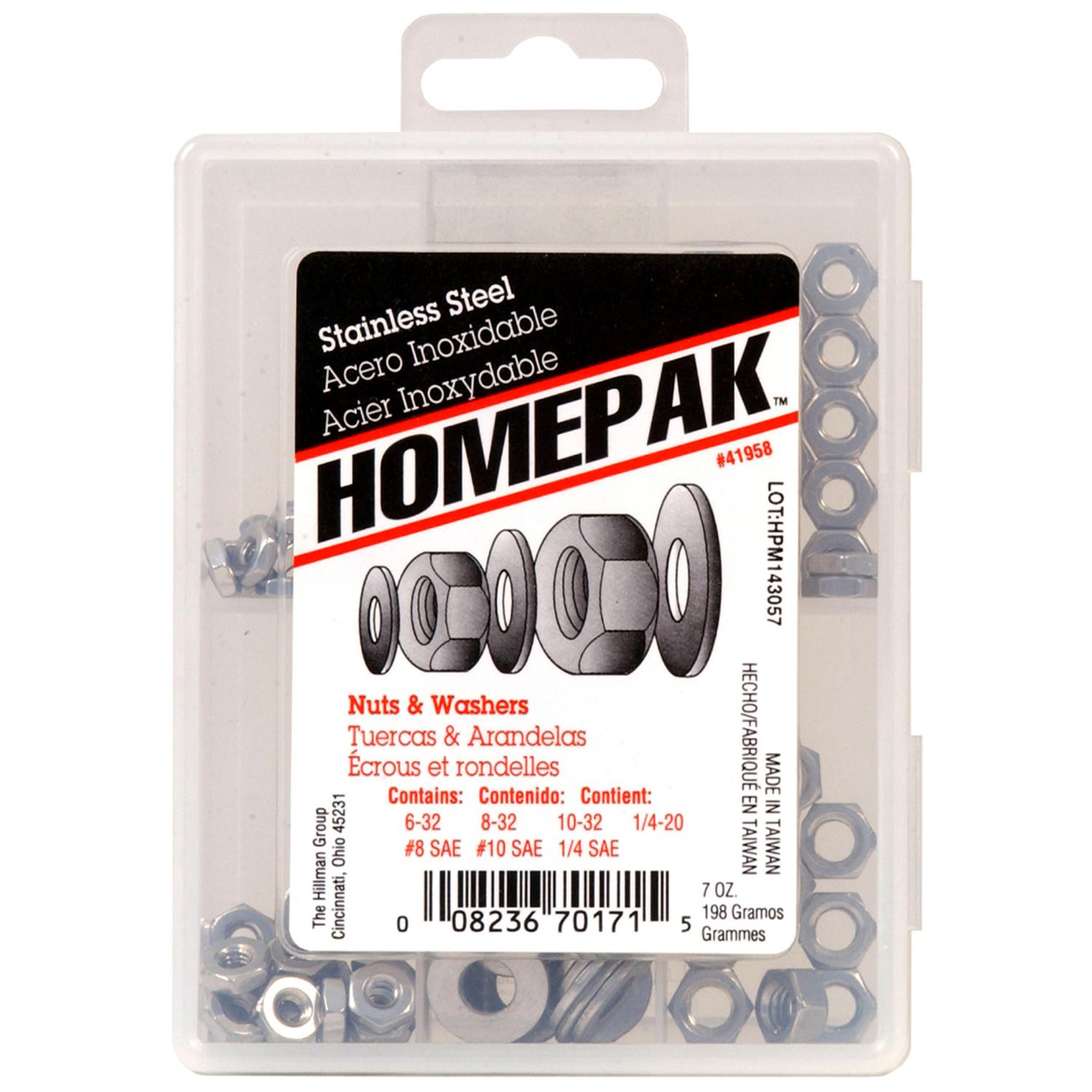 Homepak Assorted in. Stainless Steel SAE Nuts and Washers Kit 100 pk ...