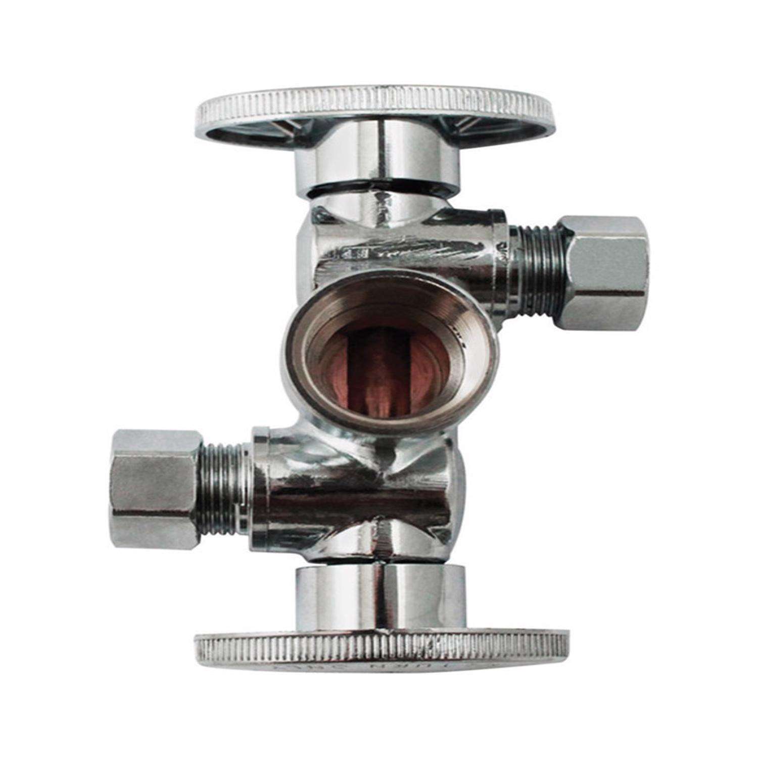 Keeney 1/2 in. FIP in. X 3/8 in. Compression Brass Dual Shut-Off Valve ...