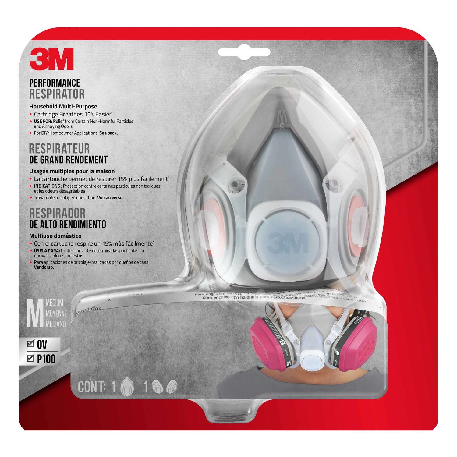 3M P100 Multi-Purpose Half Face Respirator Valved Multicolored M 1 pc ...