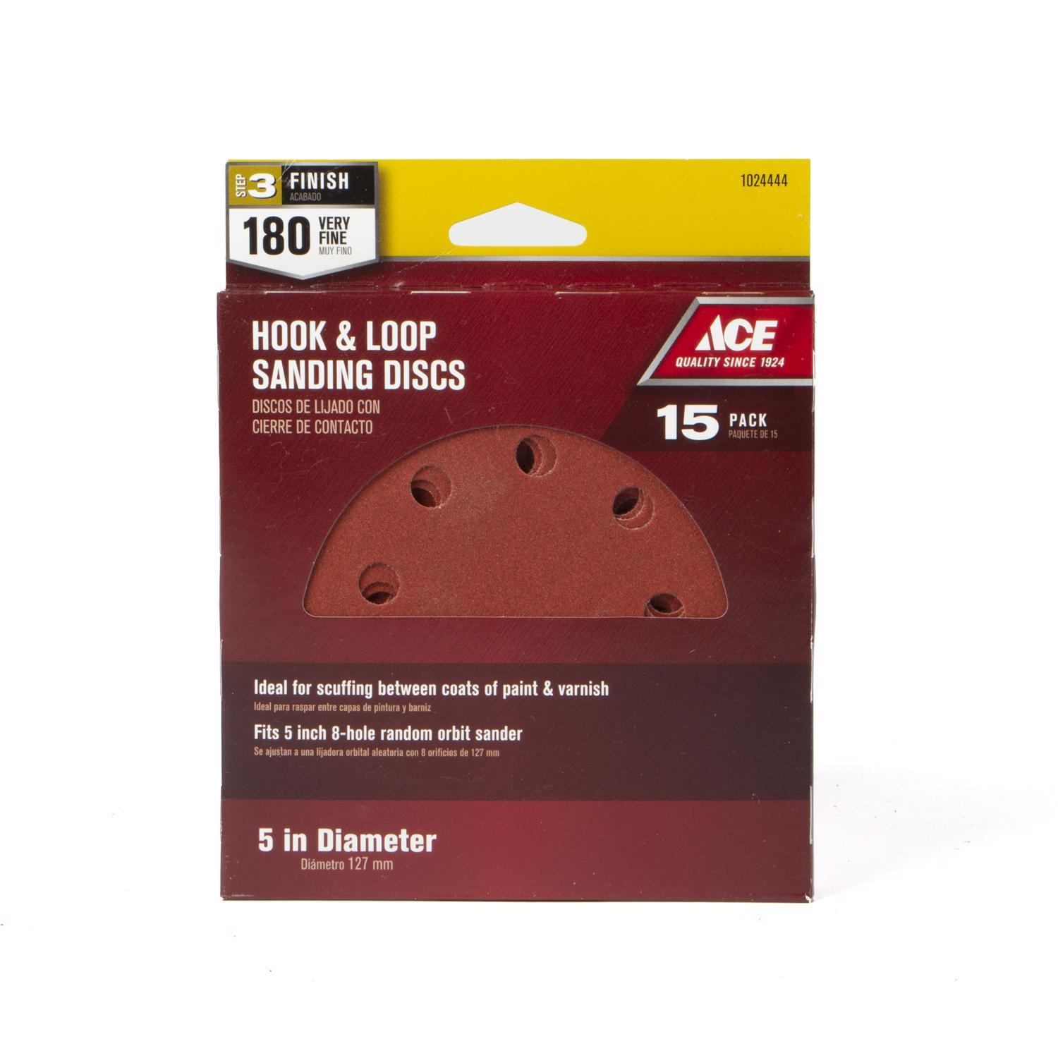 Ace 5 in. Aluminum Oxide Hook and Loop Sanding Disc 180 Grit Extra Fine ...