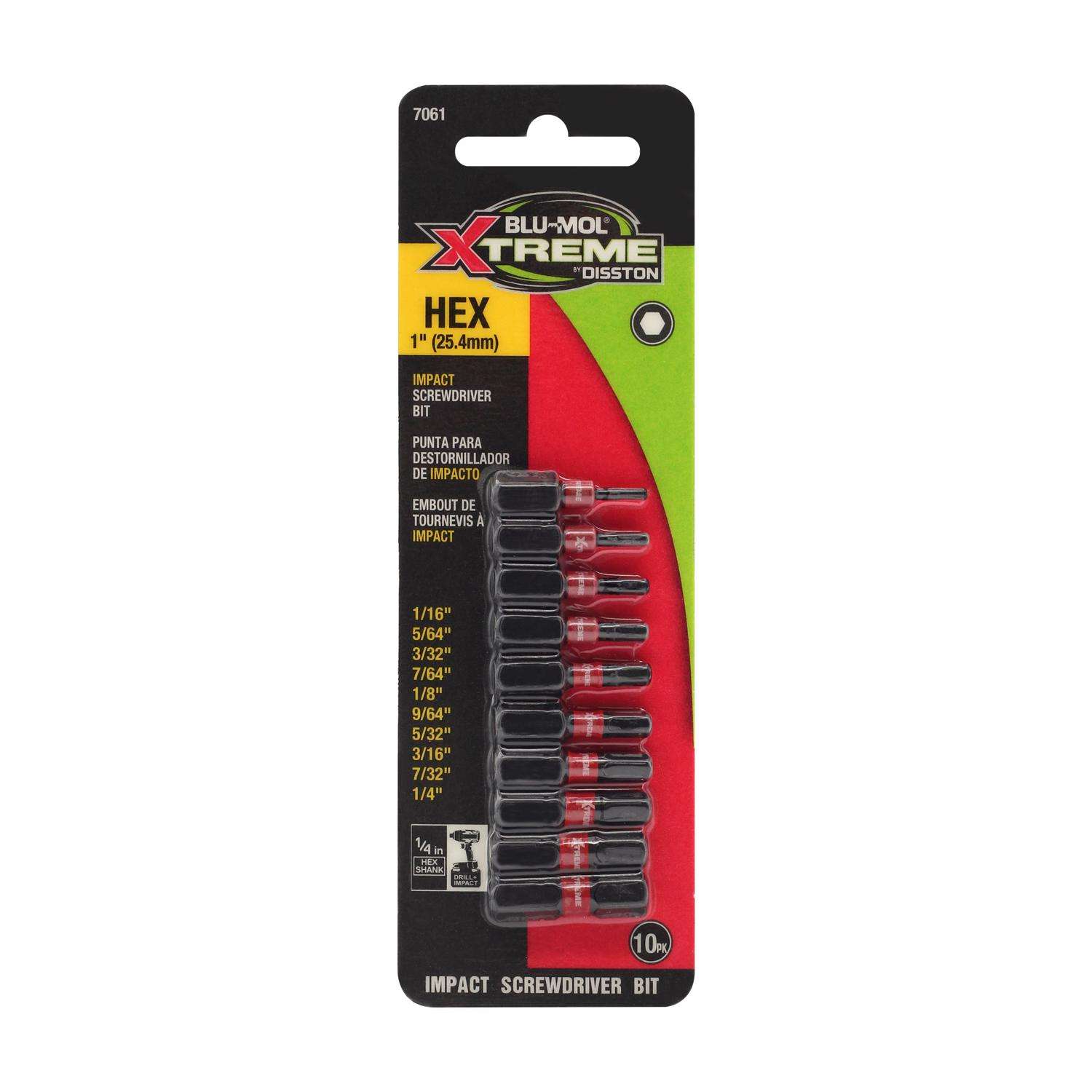 Blu-Mol Xtreme Assorted 1 in. Impact Driver Bit Set S2 Tool Steel 10 pc ...