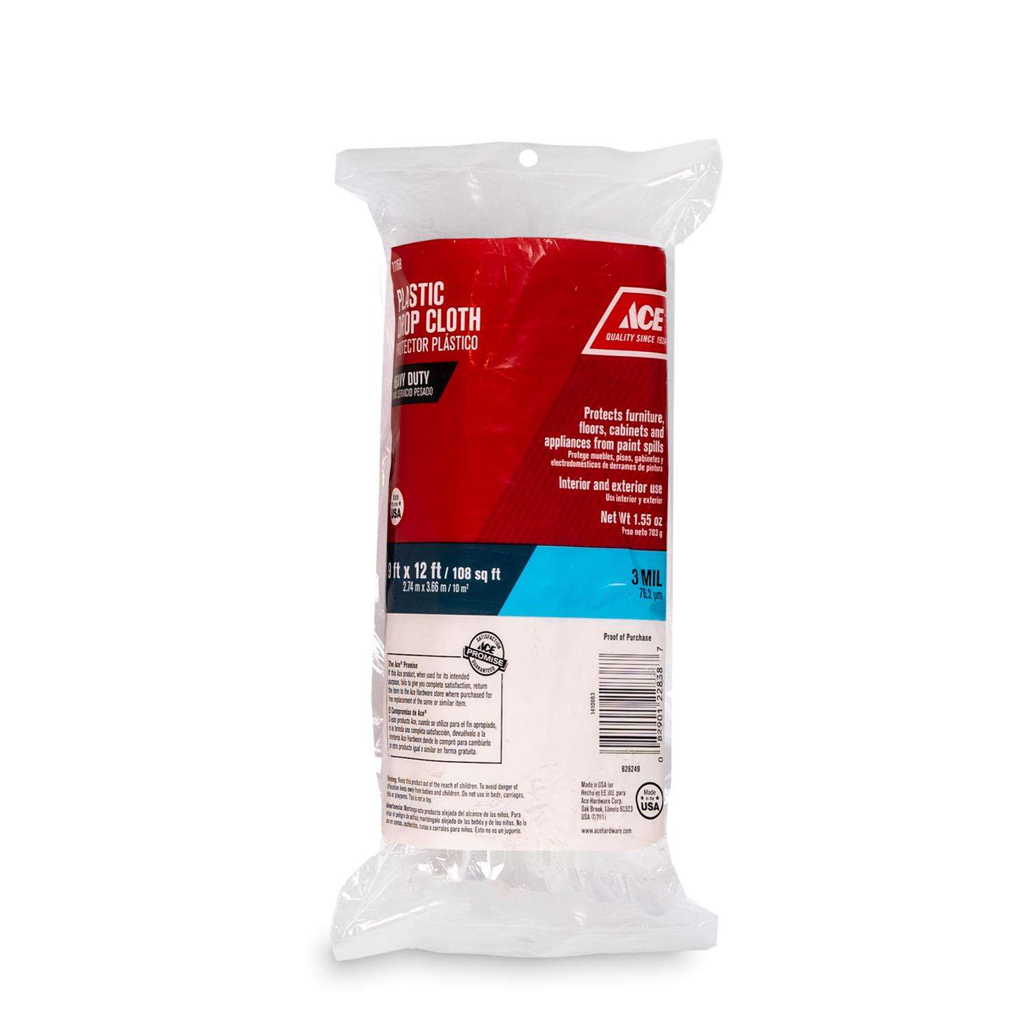 Ace 9 ft. W X 12 ft. L X 3 mil Plastic Drop Cloth 1 pk - Ace Hardware
