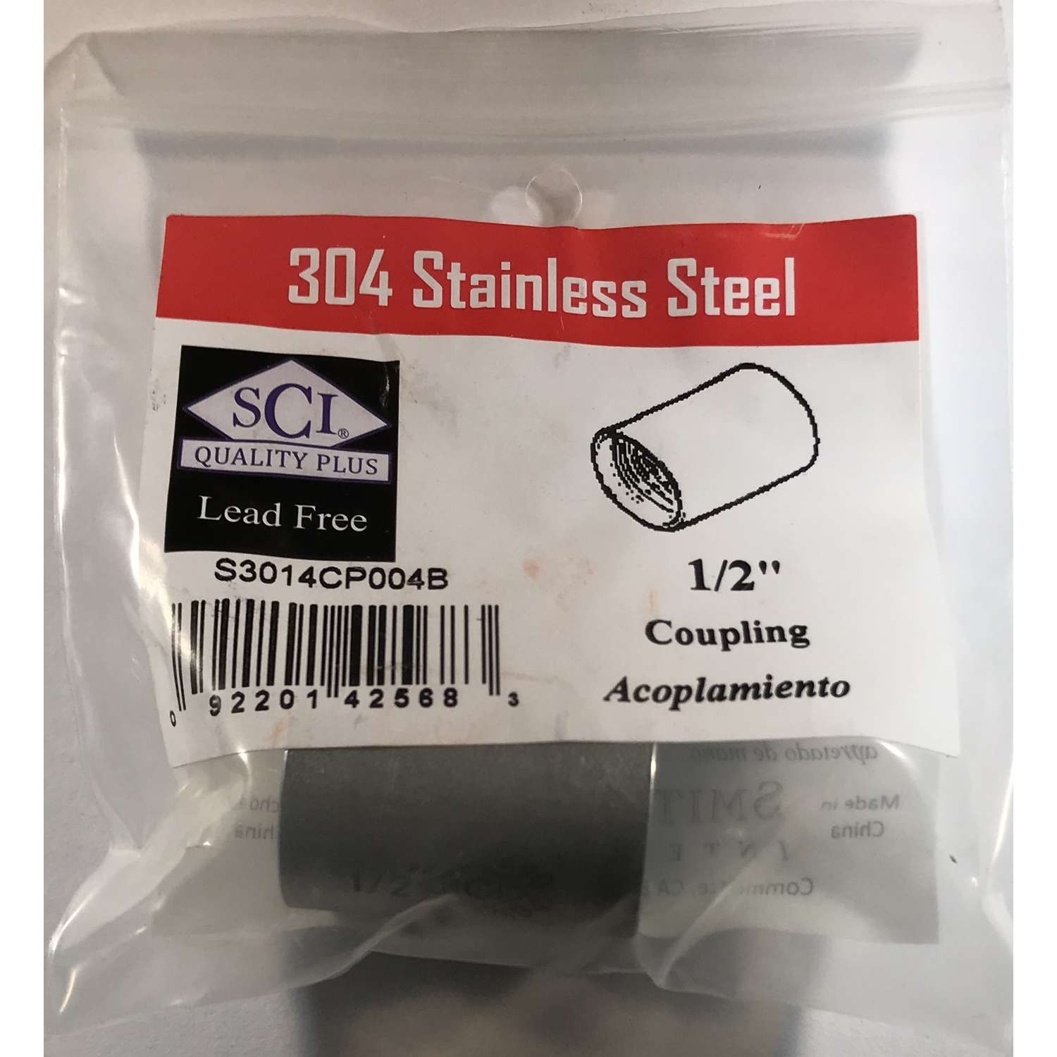 Smith-Cooper 1/2 in. FPT x 1/2 in. Dia. FPT Stainless Steel Coupling ...
