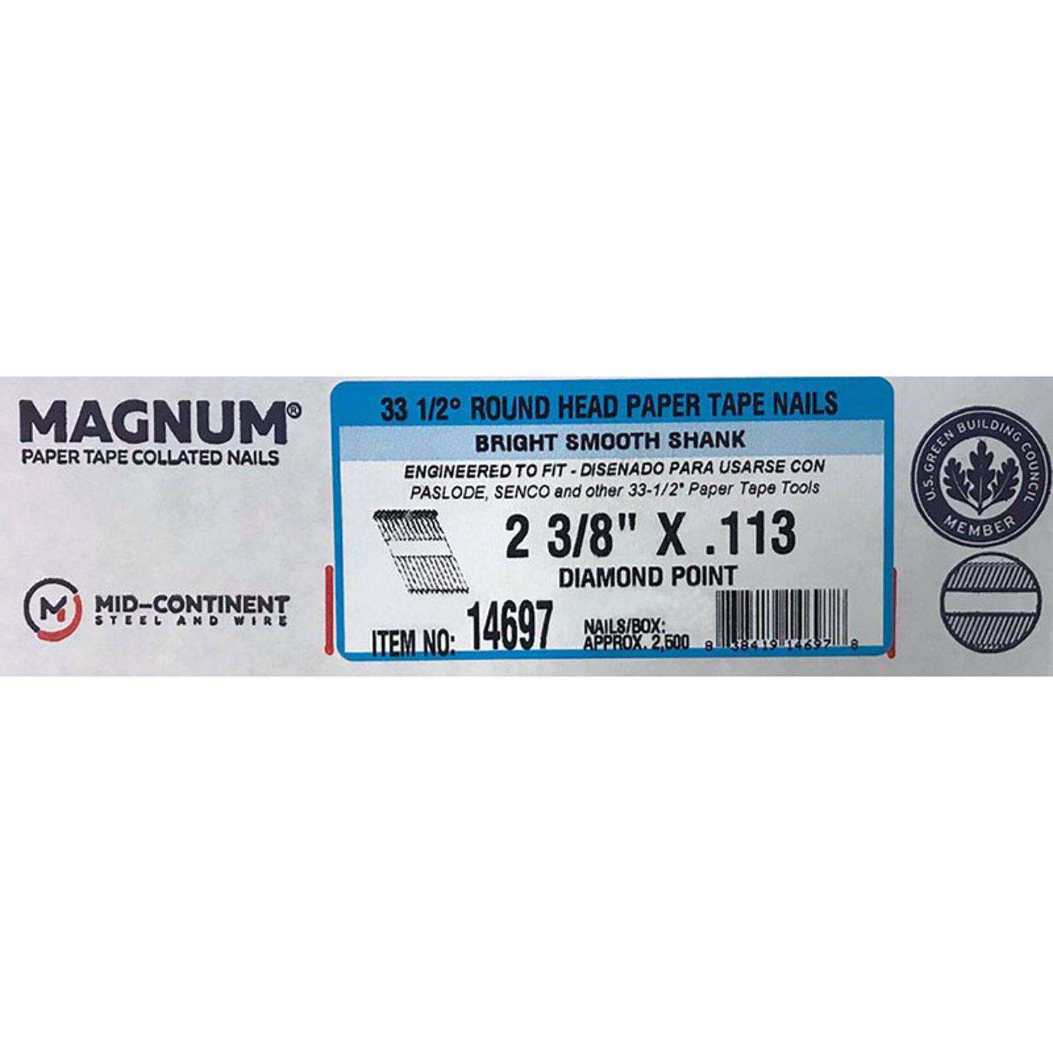 Magnum 2-3/8 in. Angled Strip Bright Nails 33-1/2 deg 2500 pk - Ace ...