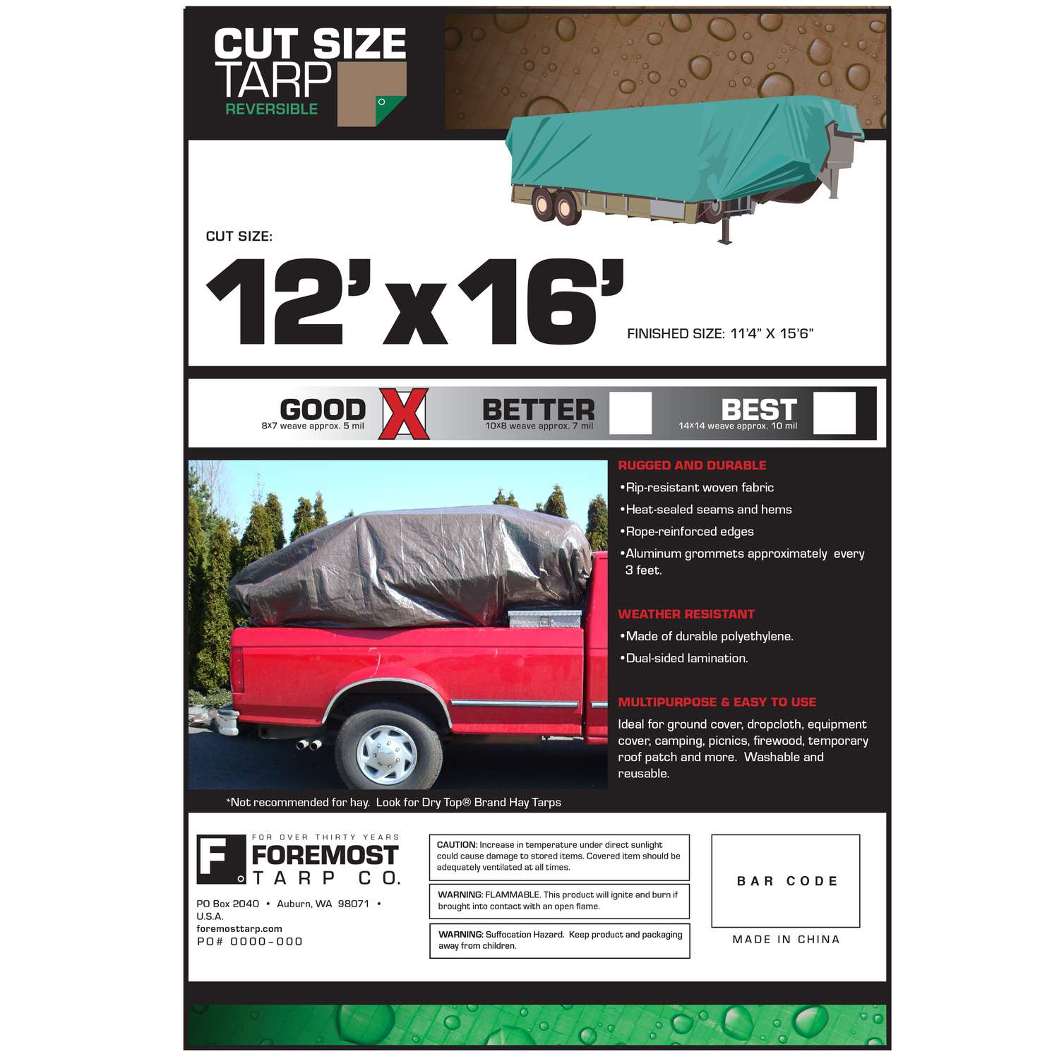 Foremost Tarp Co. 12 ft. W X 16 ft. L Light Duty Polyethylene Tarp ...