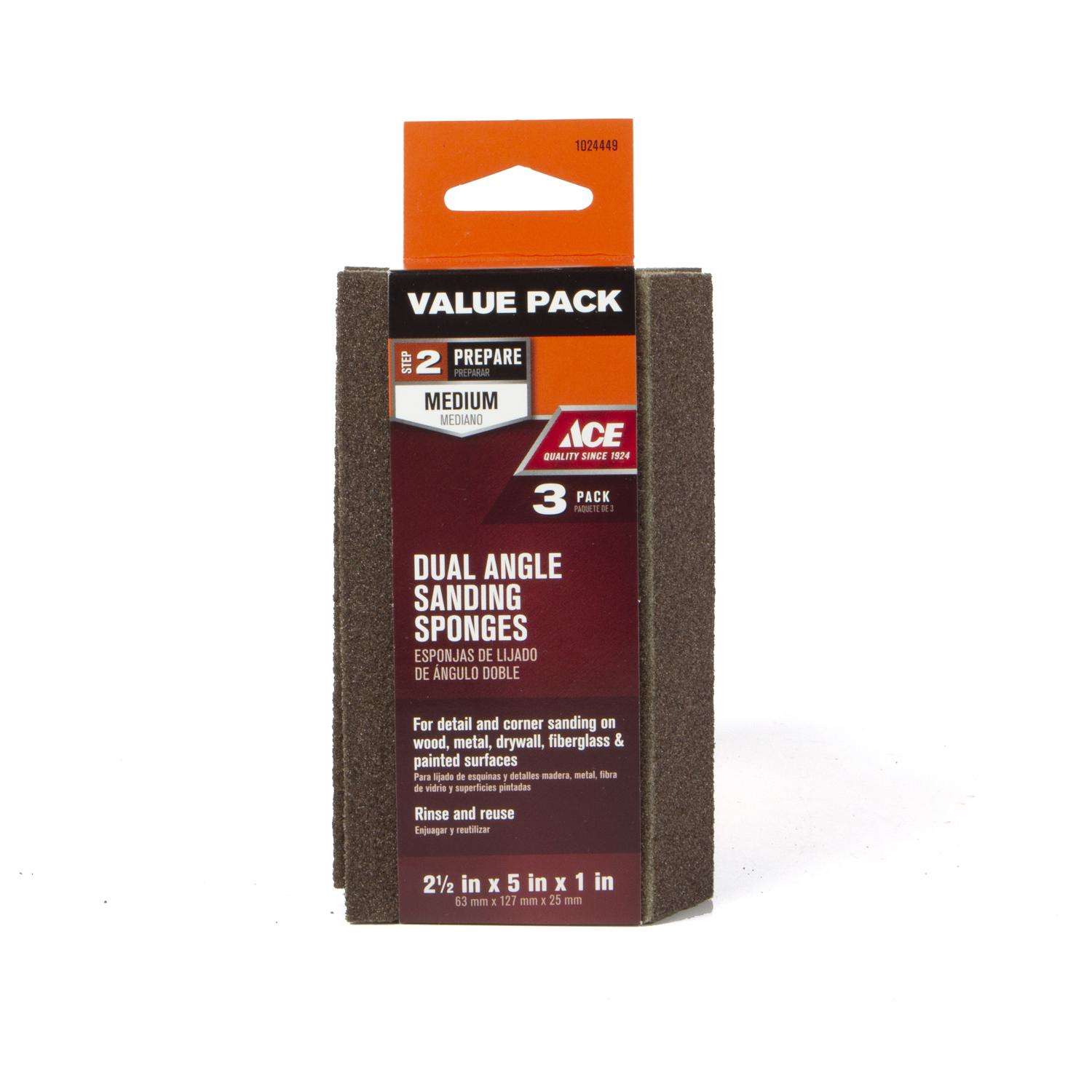 Ace 5 in. L X 2.5 in. W X 1 in. 80 Grit Medium Wedge Sanding Sponge ...