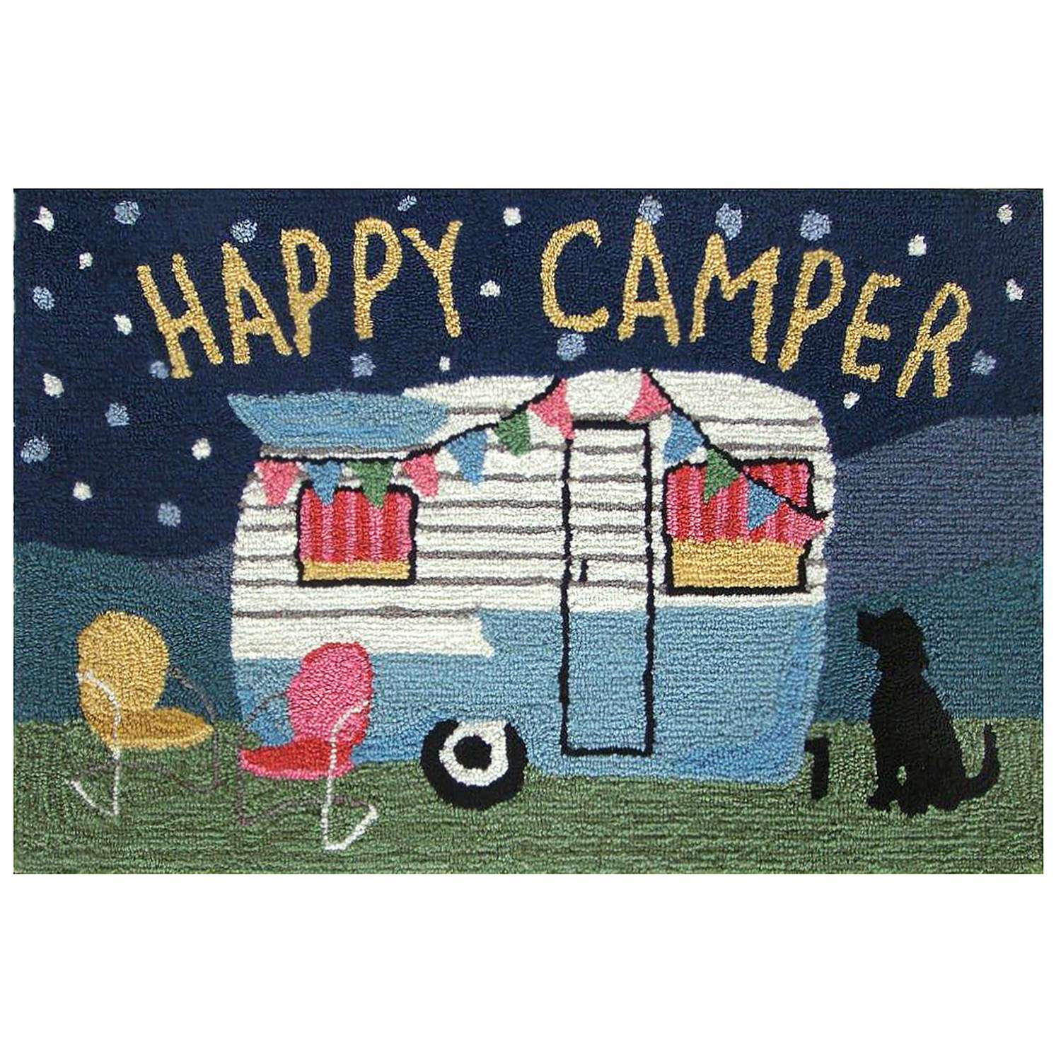 Liora Manne Frontporch 2.5 in. L X 1.66 in. W Multi-color Happy Camper Polyester Accent Rug ...