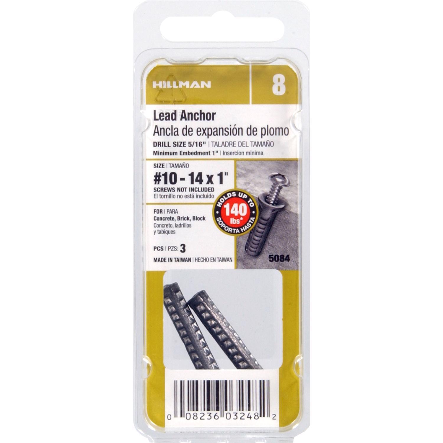 HILLMAN 1/4 in. D X 1 in. L Lead Round Head Concrete Screw Anchor 3 pk ...