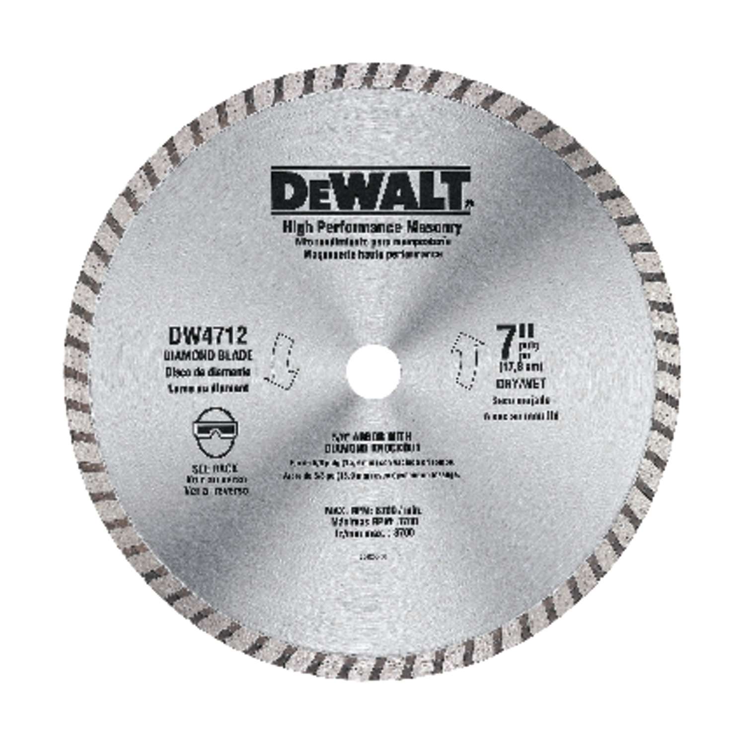DeWalt 7 in. D X 5/8 in. Diamond Wet/Dry Continuous Turbo Rim Saw Blade ...
