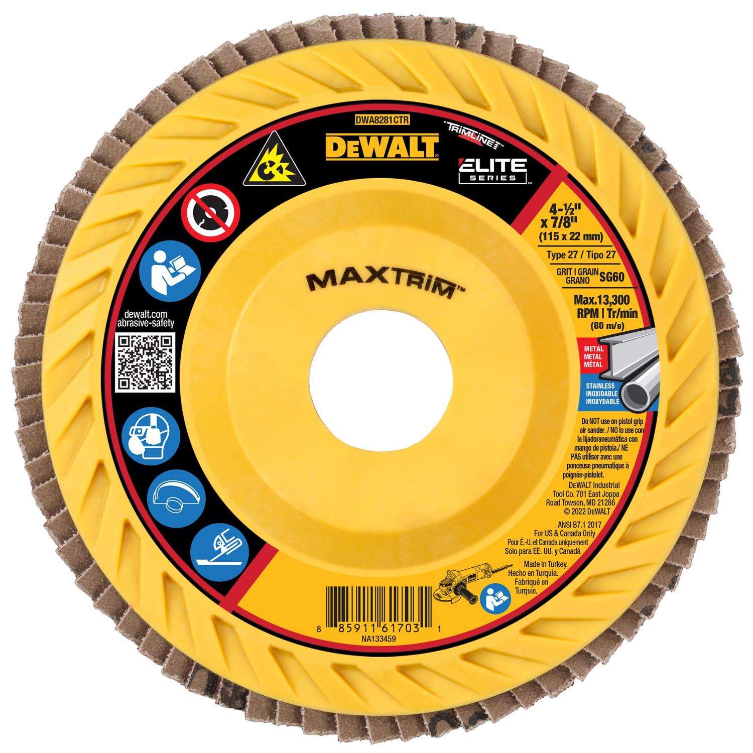 DeWalt MaxTrim 4-1/2 in. D X 7/8 in. Ceramic Trim Flap Disc 60 Grit 1 ...