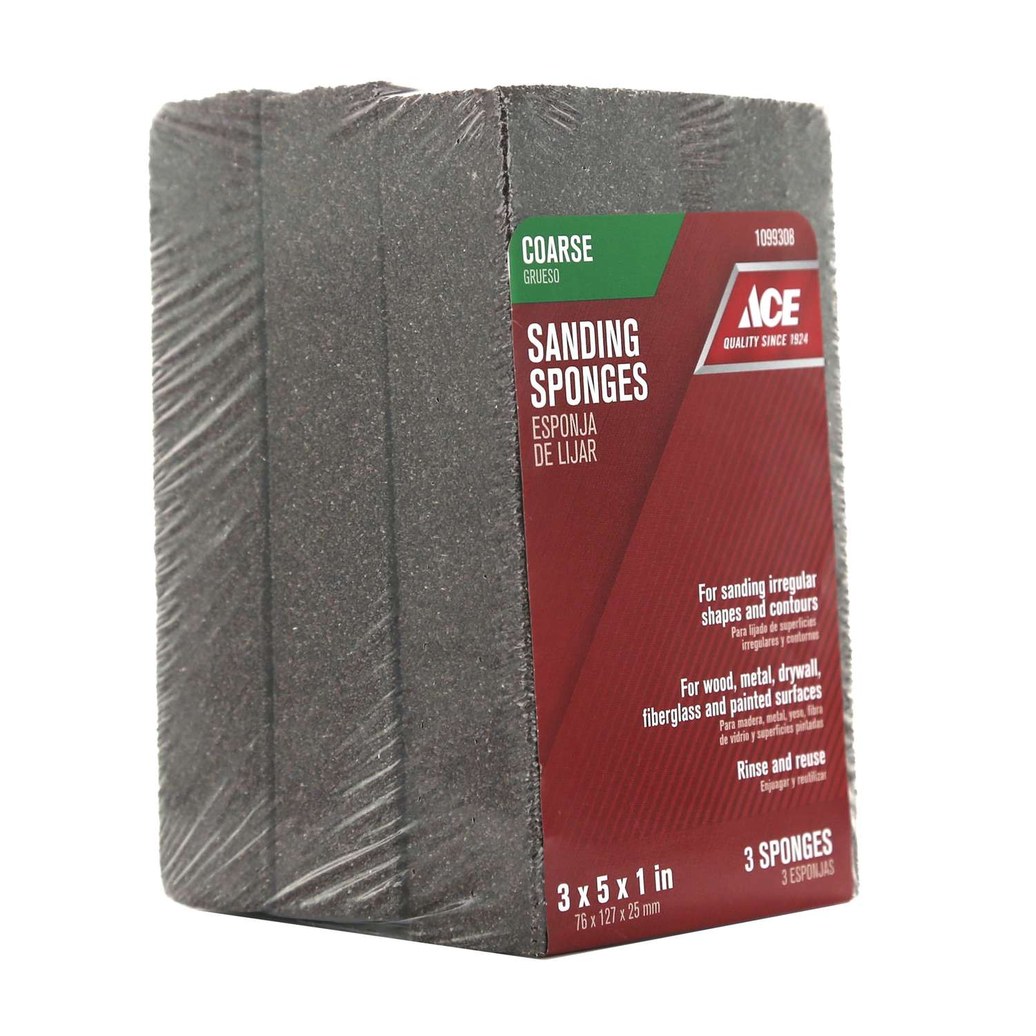 Ace 5 in. L X 3 in. W X 1 in. 60 Grit Coarse Extra Large Sanding Sponge ...