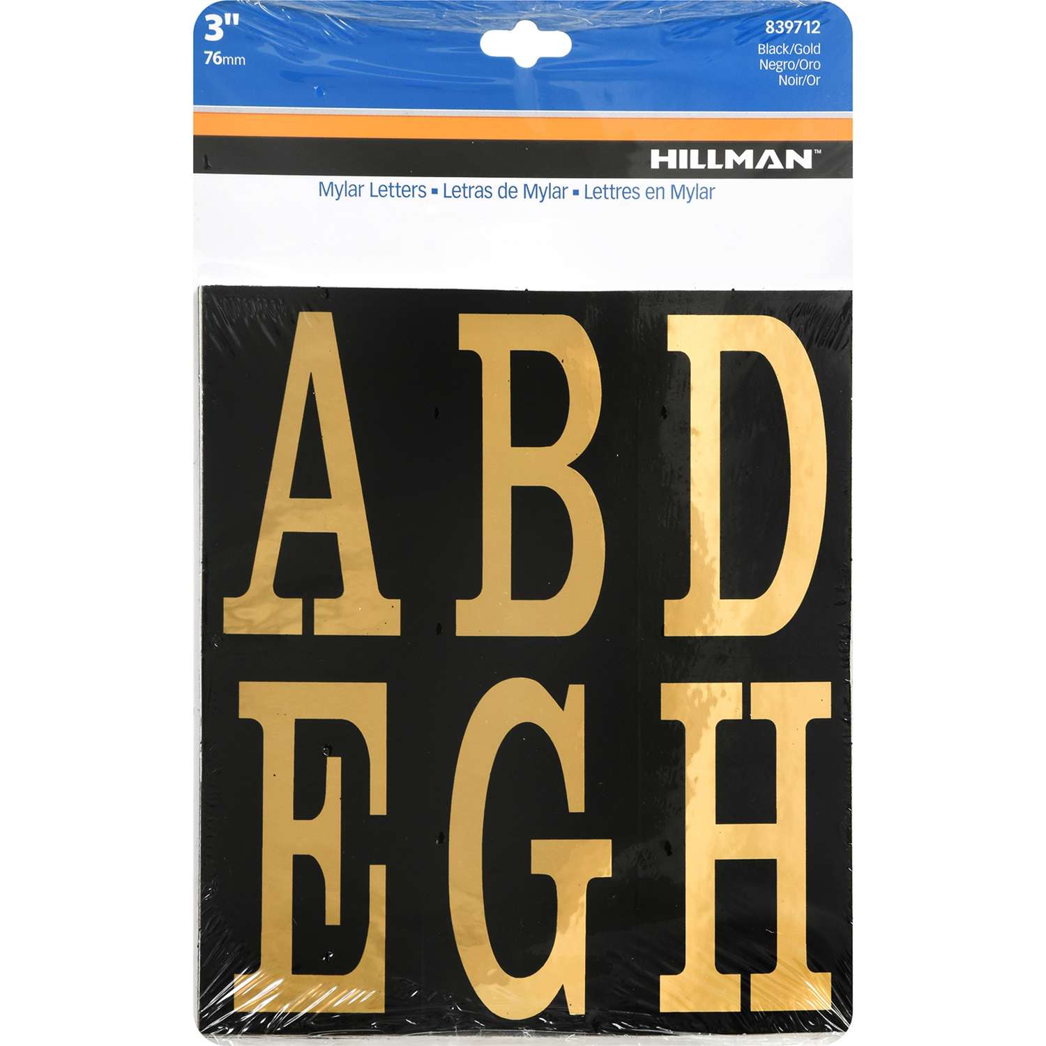 Hillman 3 in. Reflective Gold Vinyl Self-Adhesive Letter Set A-Z 51 pc ...
