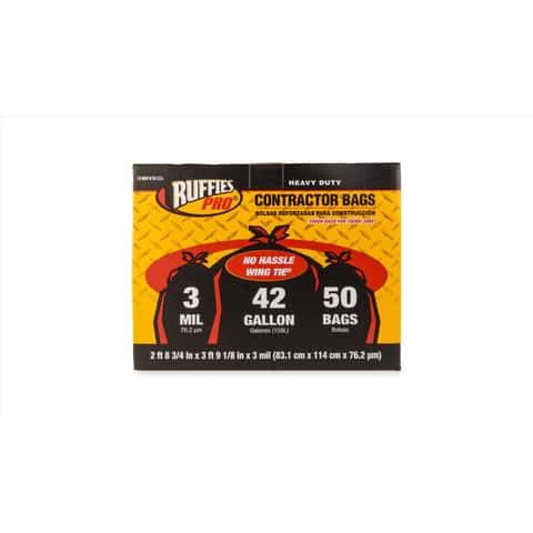Ruffies Pro 42 gal Contractor Bags Wing Ties 50 pk 3 mil Mfr# 1124905 ...