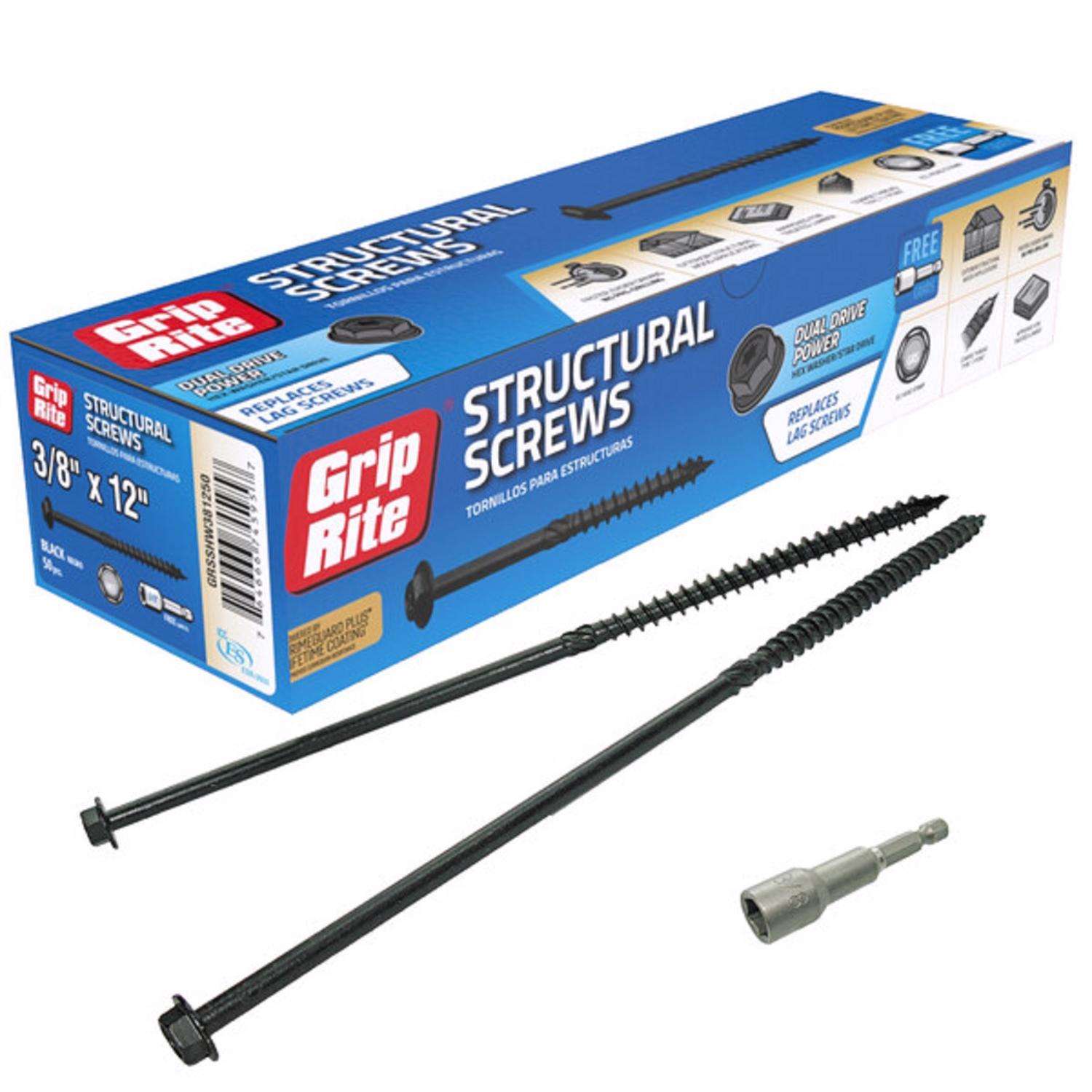 Grip-Rite 3/8 in wire X 12 in. L Star Hex Washer Head Structural Screws ...