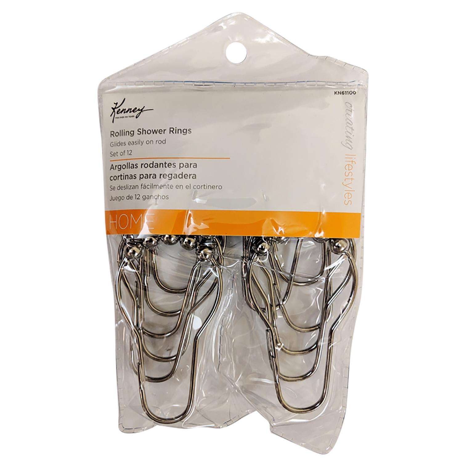 Kenney Chrome Silver Metal Shower Curtain Rings 12 pk - Ace Hardware
