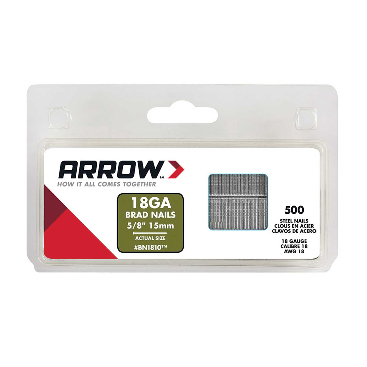 Arrow Fastener BN18 18 Ga. x 5/8 in. L Galvanized Steel Brad Nails 1000 ...