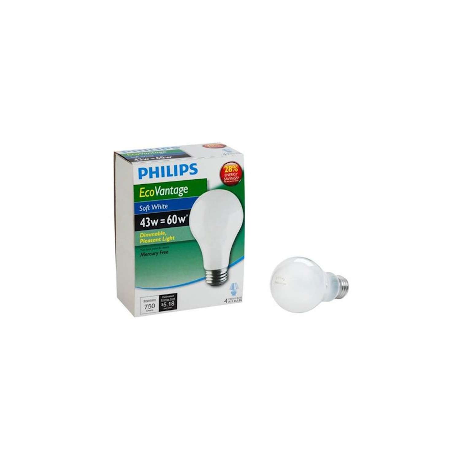 Philips 43 W A19 A-Line Halogen Bulb 750 lm Soft White 4 pk - Ace Hardware