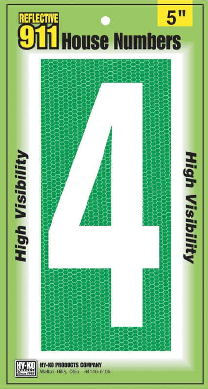 Hy-Ko 5 in. Reflective White Aluminum Nail-On Number 4 1 pc - Ace Hardware