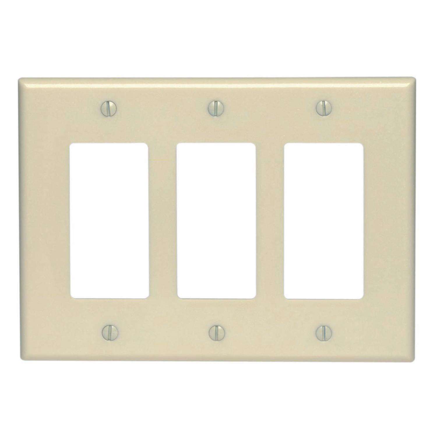 Leviton Ivory 3 gang Thermoplastic Nylon Decora/GFCI Wall Plate Cover 1 ...
