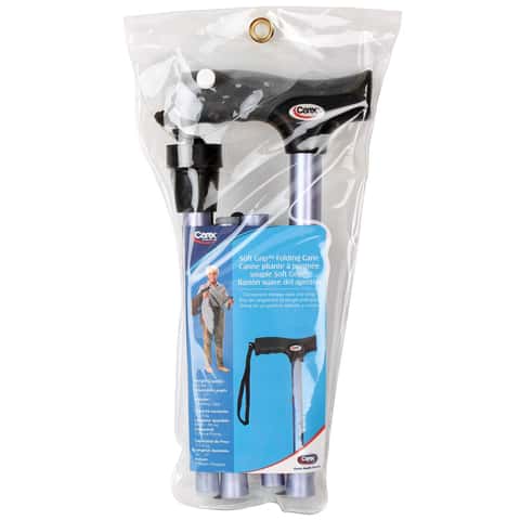 Carex Blue Soft-Grip Folding Cane w/Strap Aluminum/Plastic 37 in. H X 5 ...