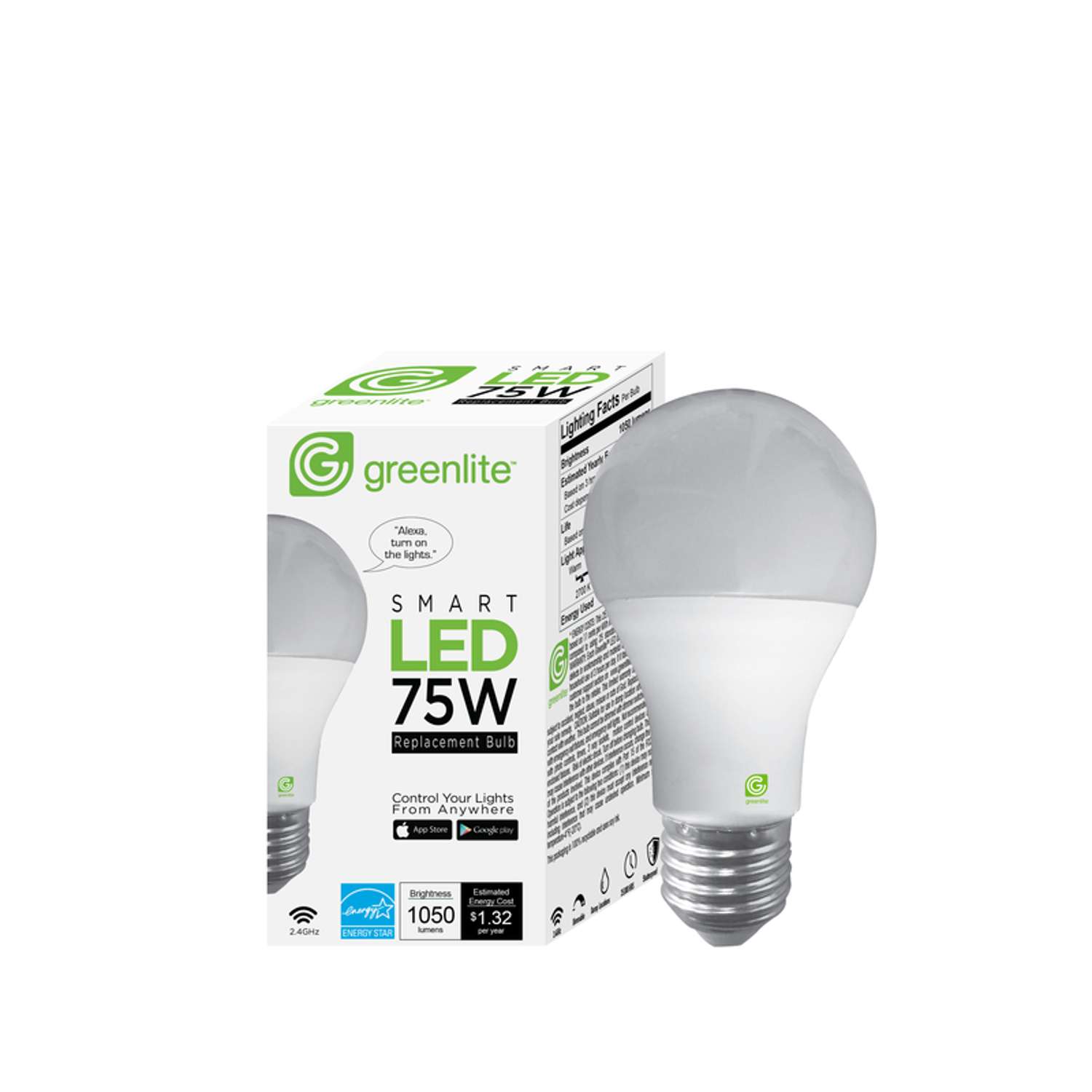 Greenlite A19 E26 (Medium) Smart WiFi LED Bulb Soft White 75 Watt ...