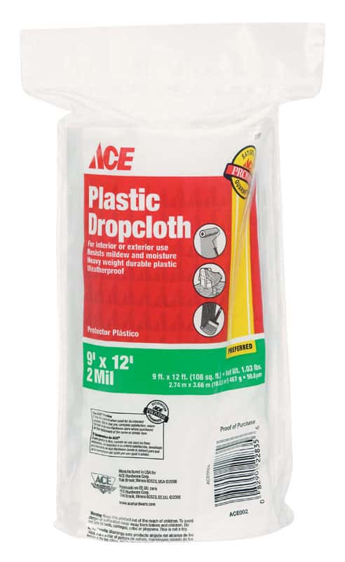 Ace 9 ft. W X 12 ft. L X 2 mil Plastic Drop Cloth 1 pk - Ace Hardware